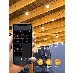 Outdoor String Lights with Dimmer - 50Ft Led Patio Lights App Control 3 Modes Waterproof Connectable Hanging Light with Timer Function 25 Plastic G40 Globe Bulb for Backyard Porch Balcony Party Decor