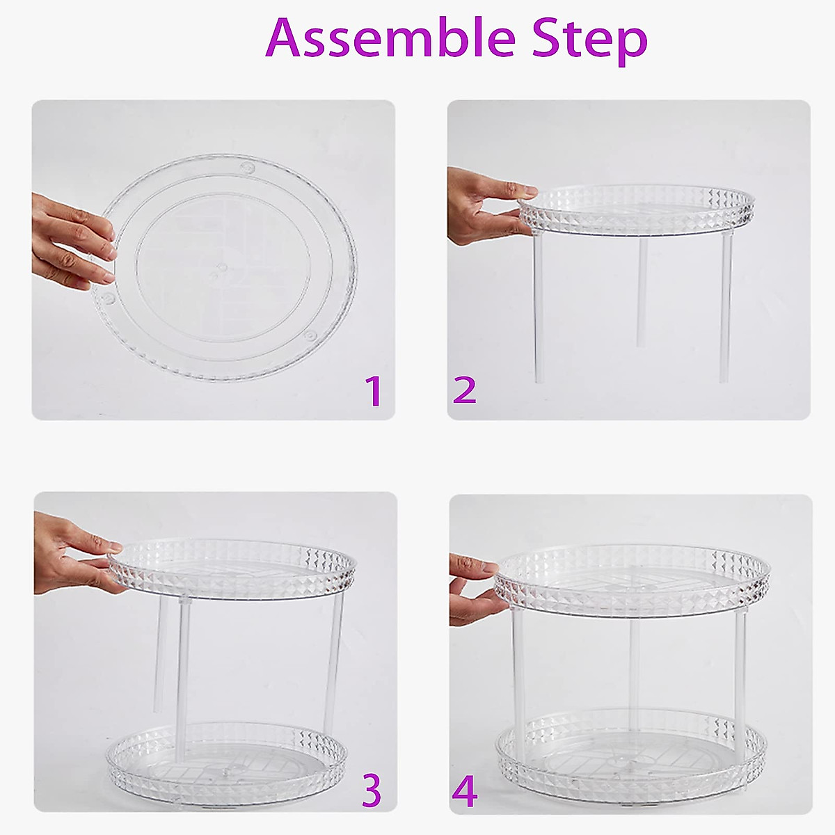 2 Tier Lazy Susan Organizer, Vanity Countertop Makeup Organizing Turntable Kitchen Spice Rack, Raised Edge Swivel Organizer for Spices, 2 Tier Table top Display Shelf Round, Dining Room Organizer