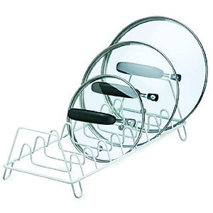 Rocky Mountain Goods Lid Rack for Pots and Pans - Kitchen Lid Rack Organizer - Holds up to 8 Lids - White Rustproof finish - Rubberized grip feet