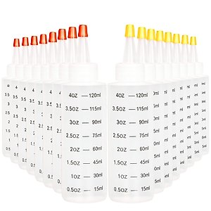 Youngever Set of 16 Plastic Squeeze Condiment Bottles with Tip Cap, HDPE Squeeze Condiment Bottles for Crafts, Food Art, Glue, Henna (4 Ounce)