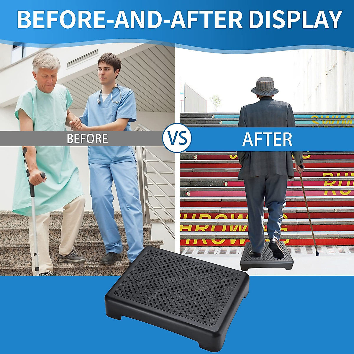 Stepping Stool for Adults & Seniors, Heavy Duty Portable One Step Stool Anti Slip Mobility Daily Aids Indoor/Outdoor Wide Safety Platform for Stairs/Kitchen/Bed/SUV Cars, Black