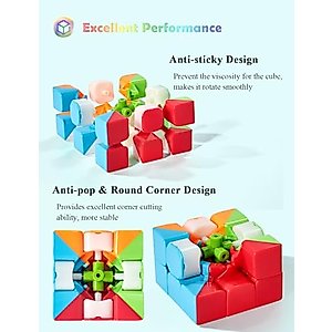 ROXENDA Speed Cube Set, Magic Cube Set of 2x2x2 3x3x3 Pyramid Cube Smooth Puzzle Cube (Stickerless)
