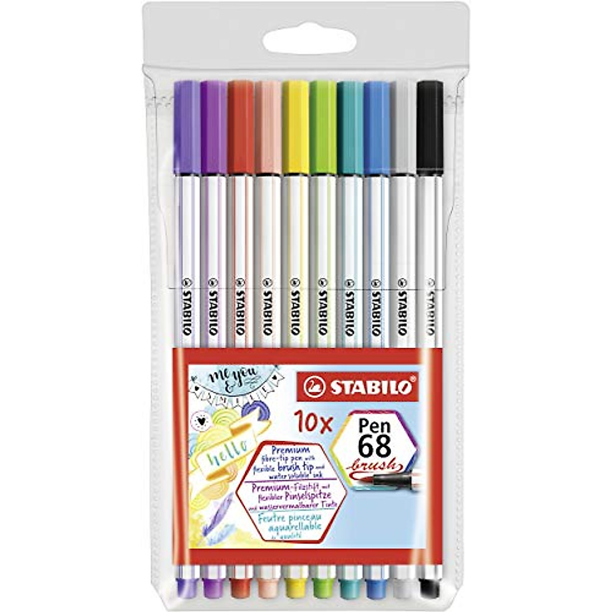 STABILO Premium Fibre-Tip Pen Pen 68 brush - Wallet of 10 - Assorted colors
