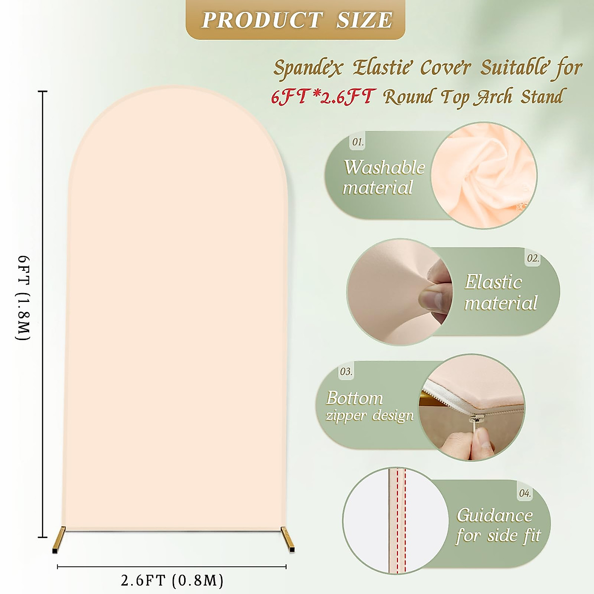 Spandex Fitted Arch Backdrop Cover Chiara Arch Cover Backdrop Fabric,2-Sided Wedding Arch Cover for Wedding Ceremony Birthday Party Baby Shower Banquet Decoration(Beige, 2.6 x 6 ft)