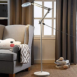 Psiven Magnifying Glass Floor Lamp, Dimmable LED Magnifying Lamp with Clamp - 12W, 3 Lighting Modes, 5 Diopter, Height Adjustable - Super Bright Floor Lamp with Magnifier for Reading, Craft, Task