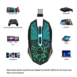 CHONCHOW Wireless Gaming Mouse Rechargeable LED Backlit 2.4G USB Receiver 3600 DPI Cordless Portable High Performance Compatible with PC Laptop MacBook iMac PS4 PS5 Switch Xbox one x(Black)