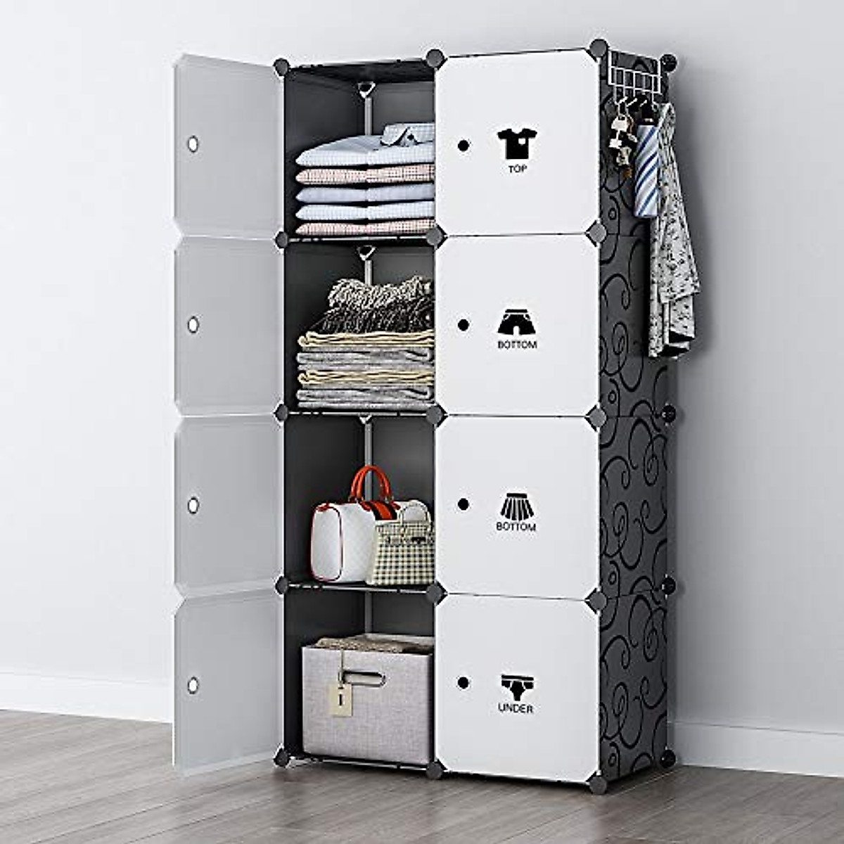 GEORGE&DANIS Portable Closet Wardrobe Cube Storage Cube Organizer Cube Shelf Armoire Bedroom Dresser (28x18x56 inches) 2x4 Tiers, Black