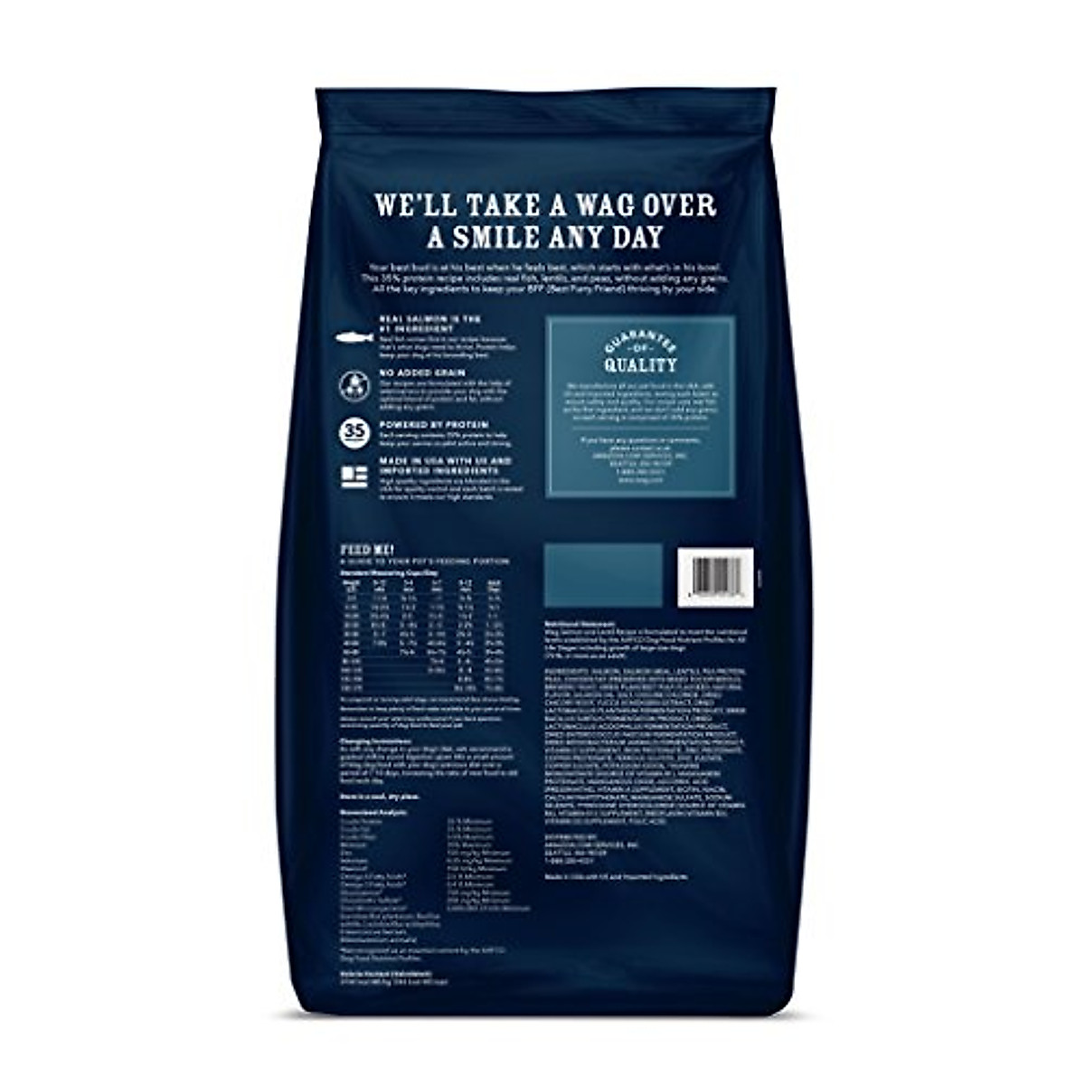 Amazon Brand - Wag High Protein Dry Dog Food Salmon & Lentil Recipe, Grain Free (30 lb. Bag)