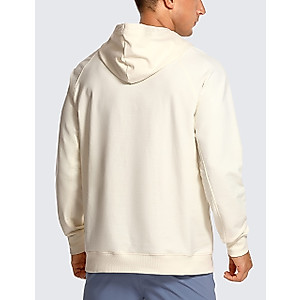 CRZ YOGA Hoodies for Men French Terry Hooded Sweatshirts Workout Athletic Casual Pullover Tops with Pocket White Apricot Medium