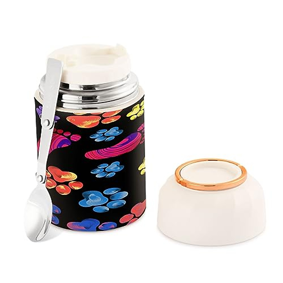 CUPADA Colorful Animal Human Paw Food Jar for Hot and Cold, Insulated Food Jars Vacuum 17OZ with Folding Spoon for Work Trip Picnic Camping