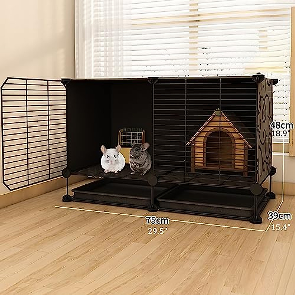 Small Animal Cage, Rabbit Cage Small Cage Chinchilla Cage Metal Pet Cage with Removable Tray, Ferret Cage, Chinchilla Cage Grid Spacing1.5cm/0.6" for Small Pets, Guinea Pigs, Bunny,Chinchilla (Color
