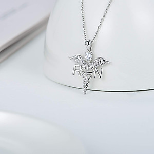 WINNICACA Nurse Practitioner Gifts Angle Wings Caduceus Necklace 925 Sterling Silver RN Necklace Gifts for Nurses Nursing Theme Jewelry Gifts for Nurse Doctor Medical Student RN Nurse Gifts for Women
