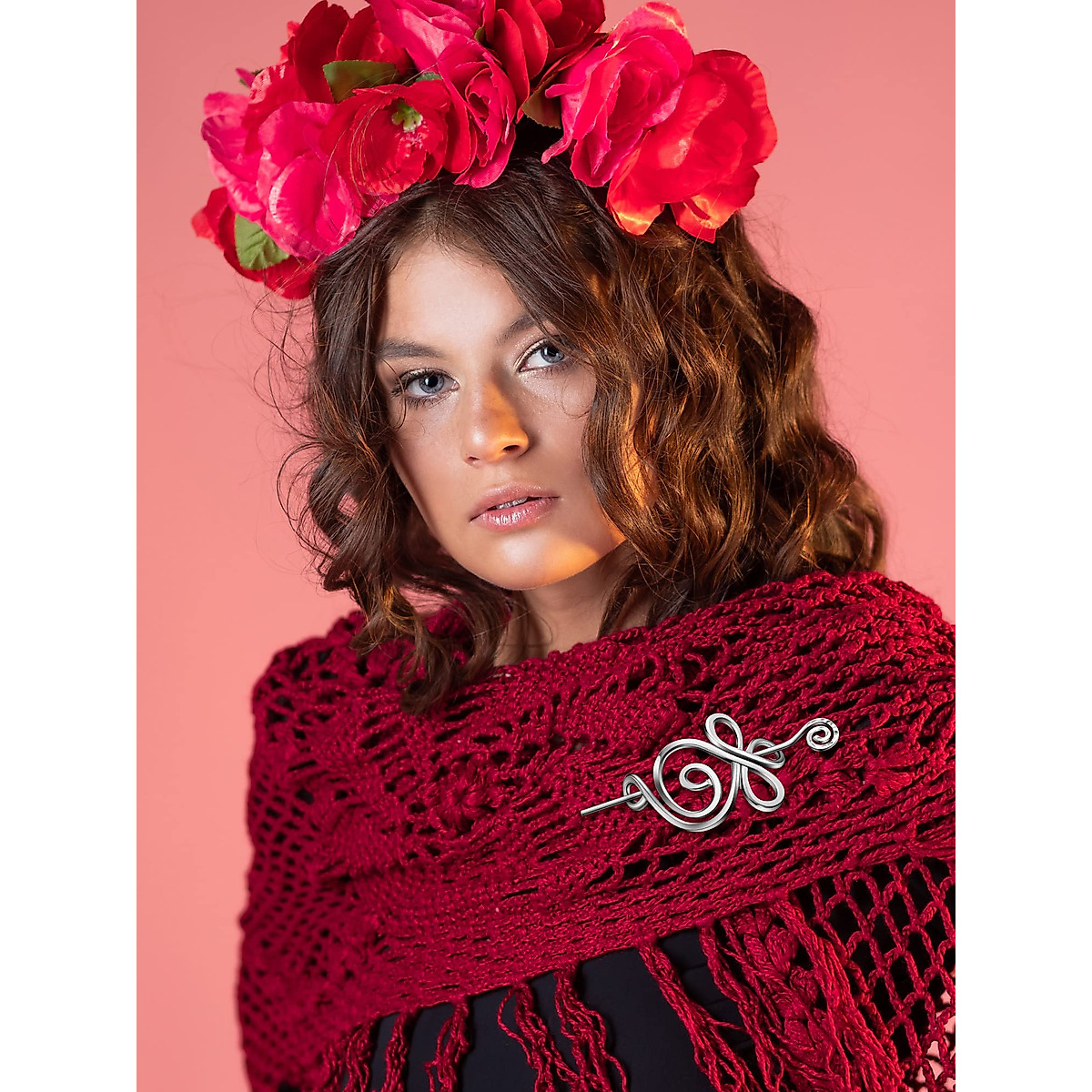 BBTO Celtic Shawl Pin 3 Pcs Crossed Knots Budding Spiral Crocheted Scarf Pin Cloak Pin Sweater Brooch for Women Knitter Handmade Cape(Silver)