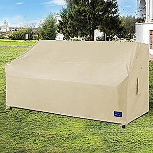 subrtex Patio Furniture Covers Waterproof Outdoor Sofa Cover Bench Covers for Lawn Outside Couch Cover with Air Vent Medium (Beige,64Lx26Wx35H)