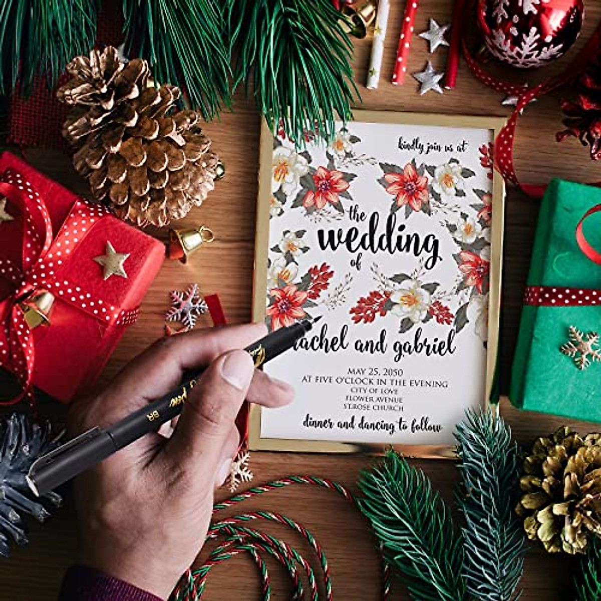 GETHPEN Calligraphy Pens,Hand Lettering Pens, Calligraphy Brush Pen set for Beginners Writing, Sketching, Scrapbooking, Journaling, Soft and Fine Tip, Black Ink Drawing Pen Set, 8 Size