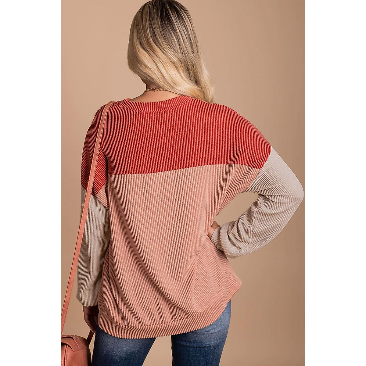 Dokotoo Women's Pullover Shirts Long Sleeve Knit Tees Shirts High Neck Color Block Tunics Blouses Ladies Casual Sweatshirt Womens Fall Fashion 2025 Red X-Large