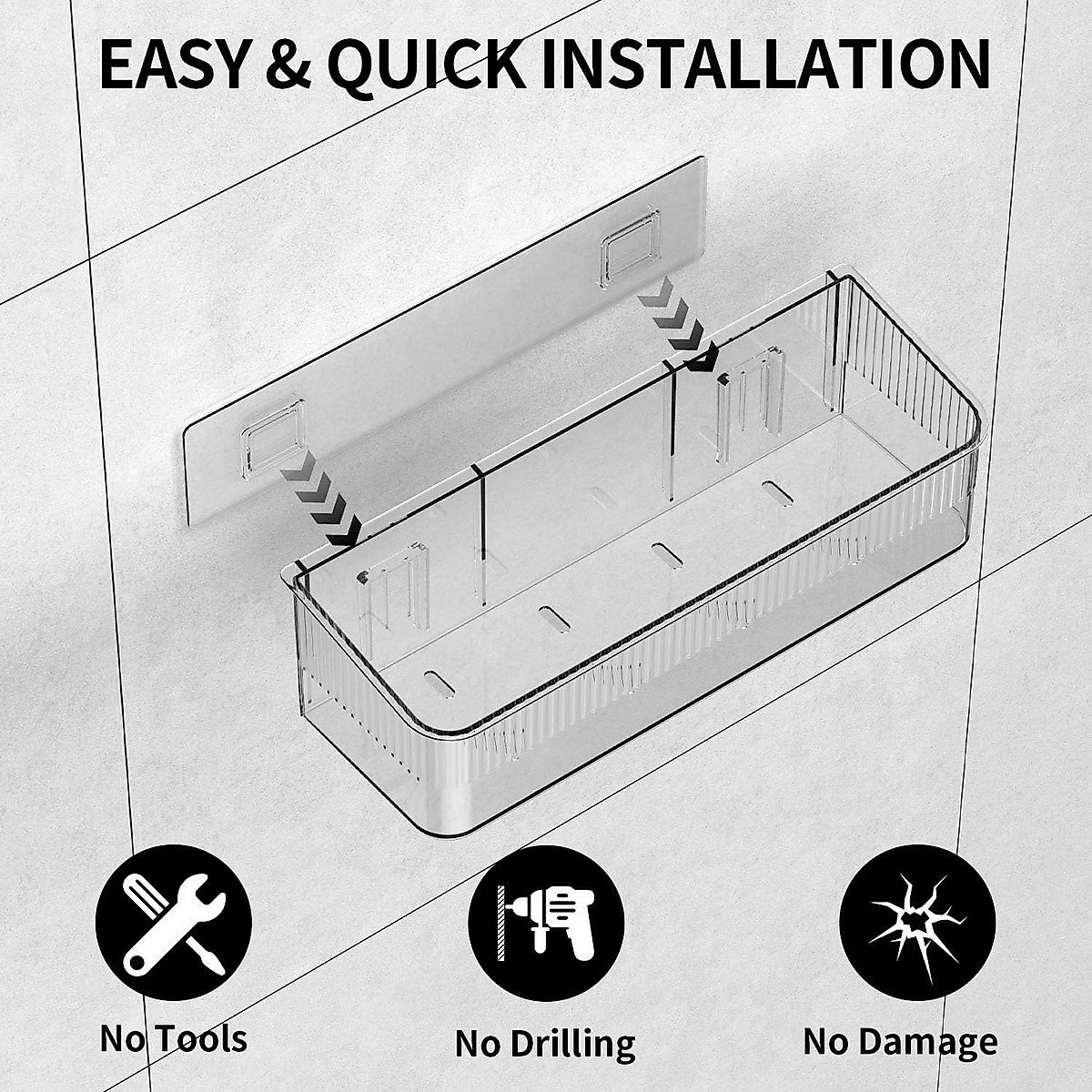 SummerVines 7 Pack Adhesive Shower Caddy Organizer, Shower Shelf Rack Storage For Inside Shower, Acrylic Bathroom Wall Mounted Shower Shampoo Holder, Clear Grey
