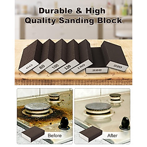 Rocaris 60 Pack Sanding Blocks, Washable and Reusable Sanding Sponge Fine Coarse for Wood and Drywall 60, 80, 100, 120, 180, 220 Grit