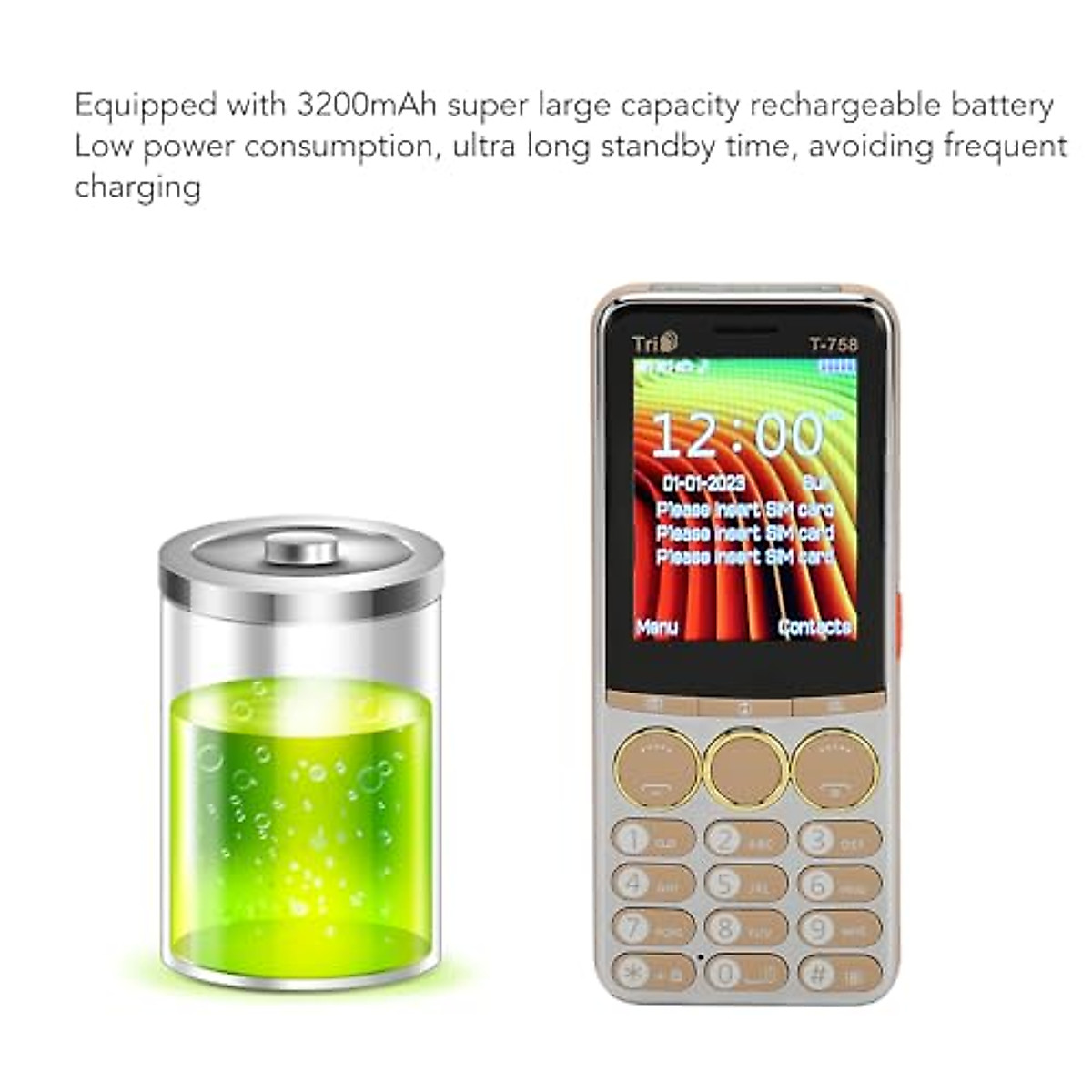 2G GSM Unlocked Cell Phone, 2.8 Inch Screen, 3200mAh Battery, Big Button, High Volume, 16GB, SOS, Flashlight, Suitable for Seniors (US Plug)