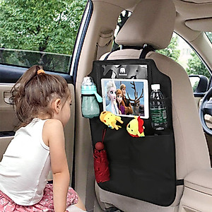 Meinkind Car Backseat Organizer, 2-Pcs Car Seat Protector Back Seat Organizer Kick Mats with Clear Screen Tablet Holder, Water-Proof Car Seat Organizer, Travel Organizer for Kids and Toddler, Black