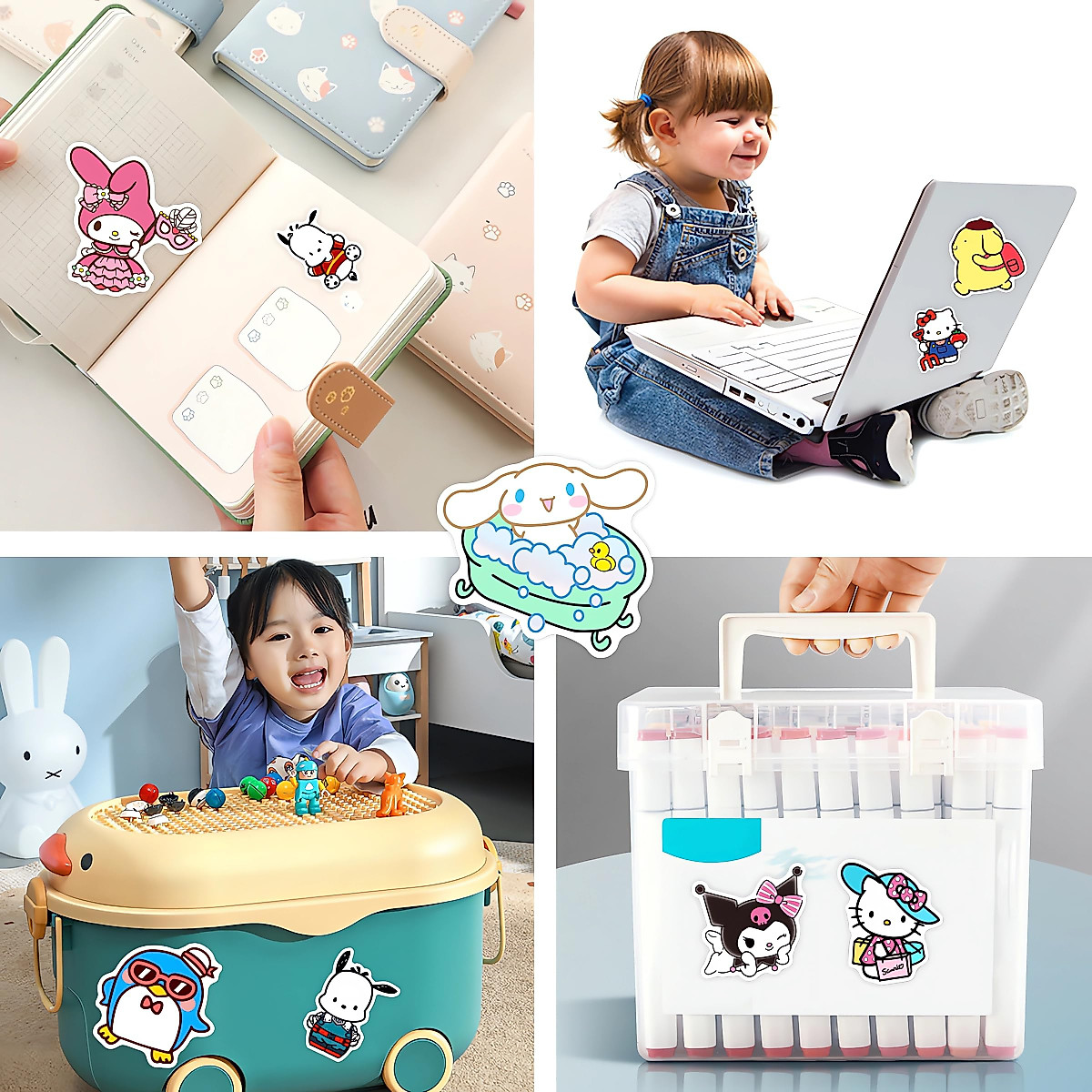 PIRTYNNUF 69Pcs Cute Sanriio Kawaii Stickers for Water Bottle Laptop Phone Case Luggage Notebook Skateboard Lunchbox Stickers for Kids Teen Adults
