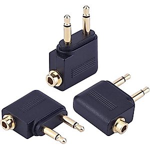 Onwon 3 Pack Airline Airplane Flight Adapters Golden Plated 3.5mm Jack Adapter Converter Dual 3.5mm Male to Female AUX Audio for Headphones