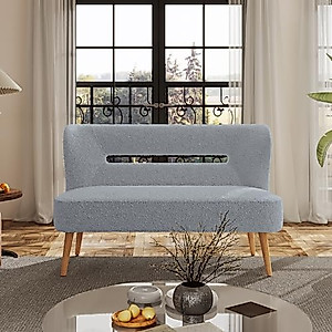 Fahomiss Cream Couch- Sofa Teddy Sectional Loveseat Comfortable Suitable for Living Room Bedroom Office Apartment Small Space Lounge 46.5" W (Blue loveseat)