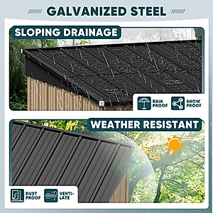 Devoko 6 x 8 FT Outdoor Storage Shed, Metal Garden Tool Sheds & Outdoor Storage House with Sloped Roof for Patio Lawn Backyard (Brown)