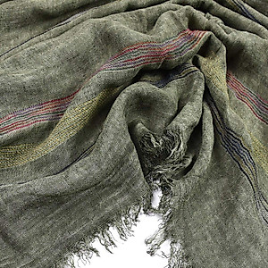 Kangqifen Unisex Striped Soft Scarf Cotton Linen Lightweight Large Scarves 75 x 35 inches ArmyGreen