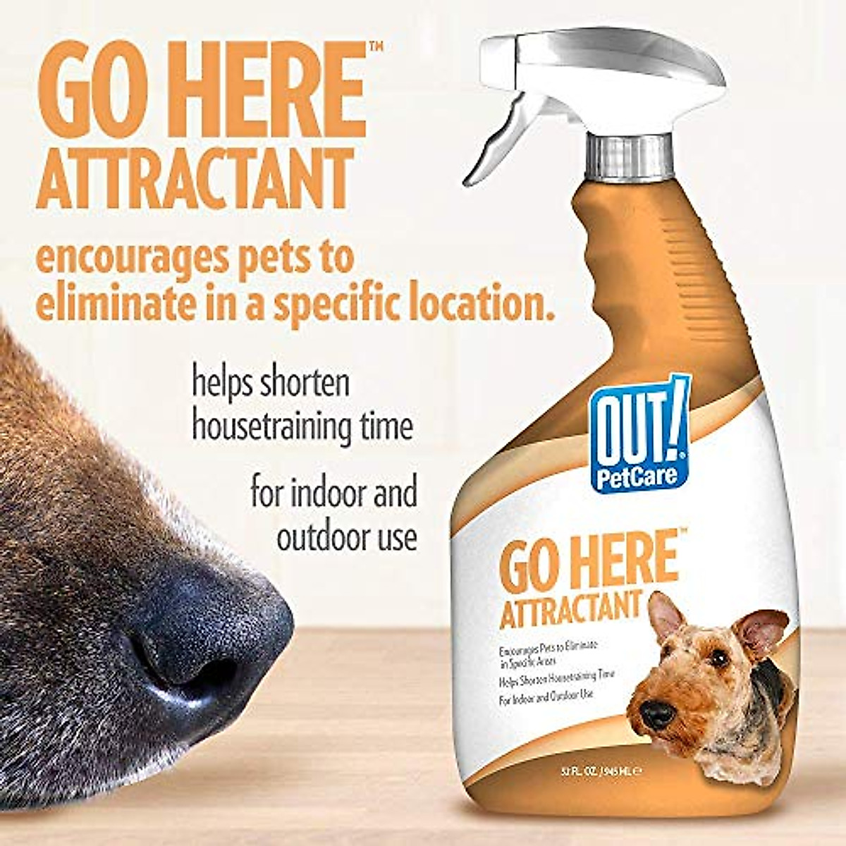 OUT! PetCare Go Here Attractant Indoor and Outdoor Dog Training Spray - House-Training Aid for Puppies and Dogs - 32 oz