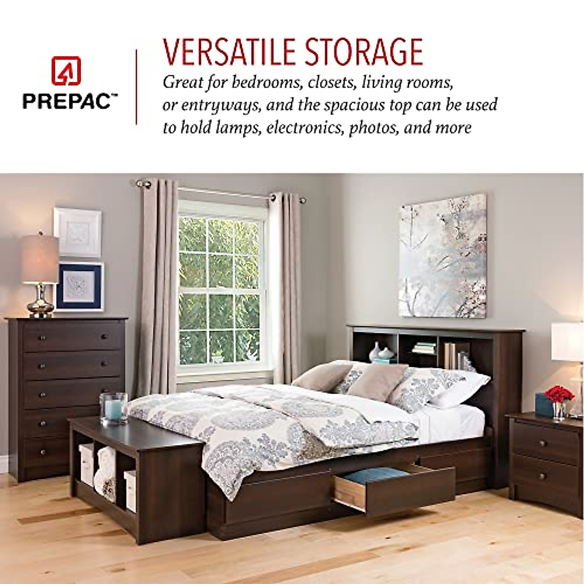 Prepac Fremont Superior 5-Drawer Chest for Bedroom - Spacious and Stylish Chest of Drawers, Measuring 17.75"D x 31.5"W x 44.75"H, In Espresso Finish