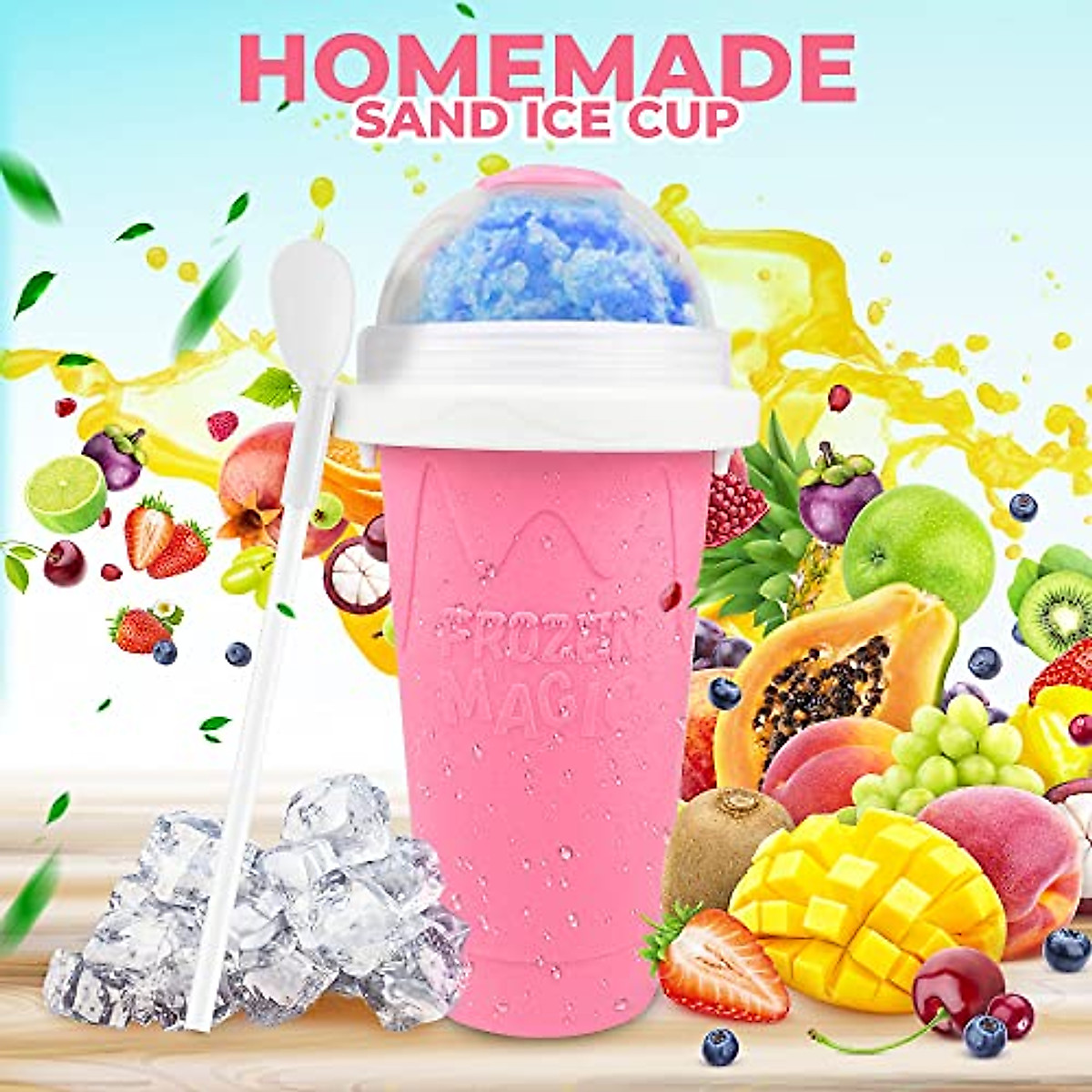 Slushy Maker Cup - Travel Slushie Cup, TIKTOK Quick Freeze Magic Cup, Double Layer Slushy Cup, Cooler Smoothie Silicon Cup, Mini Ice Cream Maker, Slushies - Pink.