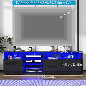 Vinctik 6&Fox 63IN LED TV Stand for 65/70inch TV,High Glossy White TV Stand for Living Room,Modern Gaming Entertainment Center with Storage Drawer,RGB LED Lighting,Modern TV Cabinet(Black)