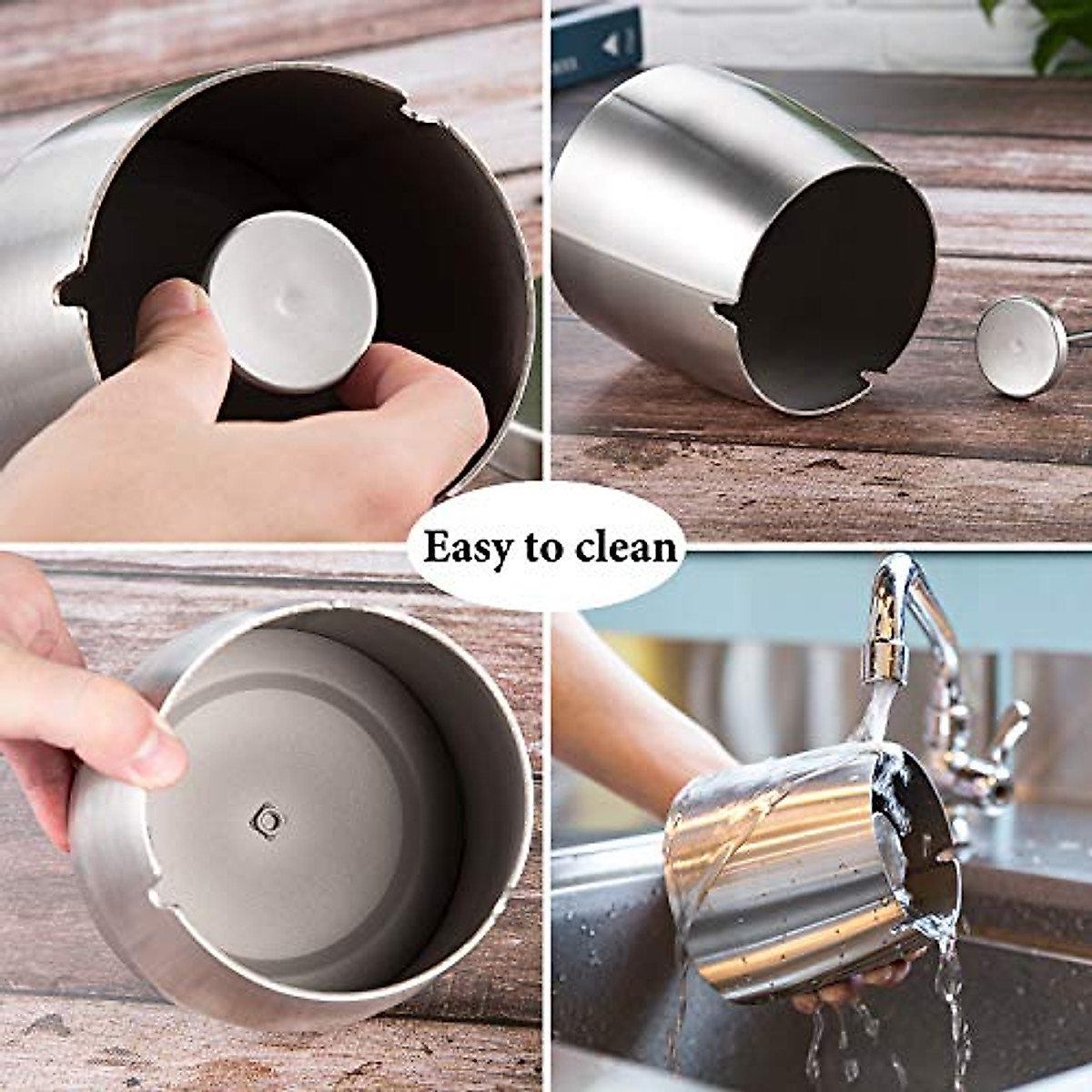 Yangbaga XL Ashtray with Lid for Cigarettes，Windproof/Rainproof Stainless Steel Smokeless Odorless Ash tray for Home Unbreakable Modern Ashtray for Indoor or Outdoor Use,Silver (X-Large)