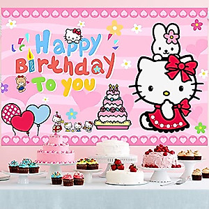 Kitty Party Backdrop Happy Birthday Decorations Banner Photography Background Pictures for Kids Girls Ladies Baby Shower Birthday Party Supplies Decor, 5x3 FT