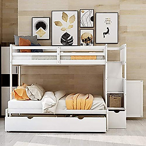 OPTOUGH Twin-Over-Full Bunk Bed with Drawers,Storage and Slide Convertible Bottom BedFrame, White