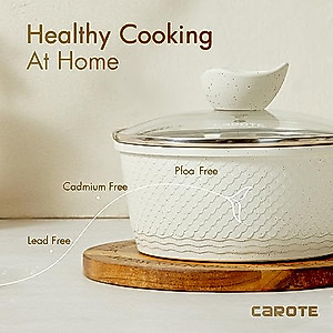 CAROTE 14 Pcs Nonstick Cookware Sets, Pots and Pans Sets Kitchen, Cooking Pots White Induction Non Stick Set w/Frying Pans & Saucepans(PFOS, PFOA Free)