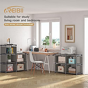 REIBII Bookshelf for Bedroom Book Shelf Organizer Bookcase Tall Book Case 12 Cube Storage Organizer Cube Shelf Grey Cubby Storage Organizer Shelves for Bedroom Living Room Closet Office DIY