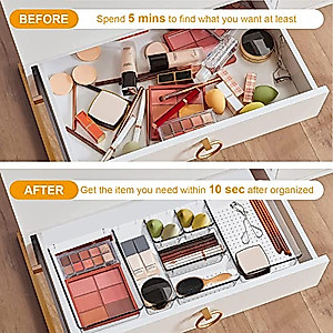 25 PCS Drawer Organizer Set Clear Plastic Acrylic Organizers Desk Drawer Dividers Trays 4 Different Sizes Large Capacity Bathroom Drawer Organizer for Makeup, Jewelries, Kitchen Utensils and Office