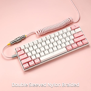 LTC Custom Mechanical Keyboard Coiled Cable USB 3.1 Type C, 1.2m Coiled USB C Cable with Aviator Connector, Pink