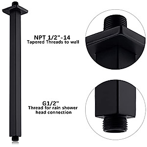 Anpean 16 Inch Square Ceiling Mounted Shower Arm and Flange, Matte Black