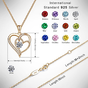 Heart Necklace for Women, 18K Gold Over 925 Sterling Silver Necklace for Women with a Gemstone Birthstone, Sterling Silver, Cubic Zirconia