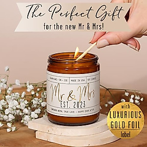 Wedding Gifts for Couples 2023, Mr and Mrs Gifts - 'Mr & Mrs Est. 2023' Candle, w/Champagne on Ice I Unique Newlywed Wedding Gifts for Couple I Wedding Shower Gifts Bride & Groom I 50Hr Burn,USA Made