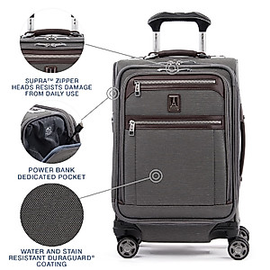 Travelpro Platinum Elite Softside Expandable Carry on Luggage, 8 Wheel Spinner Suitcase, USB Port, Laptop and Tablet Sleeves, Men and Women, Vintage Grey, Carry On 20-Inch