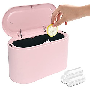 SHAIDOJIO Mini Trash Can, Desktop Wastebasket with Lid, Removable Small Garbage Can, Pop Up Tiny Countertop Trash Bin for Desk Office, Bedroom, Bathroom, Vanity, Coffee Bar Tabletop (Pink)