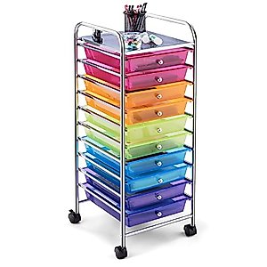 COSTWAY 10-Drawer Rolling Storage Cart, Utility Mobile Trolley with Removable Drawers & Universal Casters & 2 Brakes, Versatile Flexible Drawer Organizer Cart for Home, Office (Rainbow)