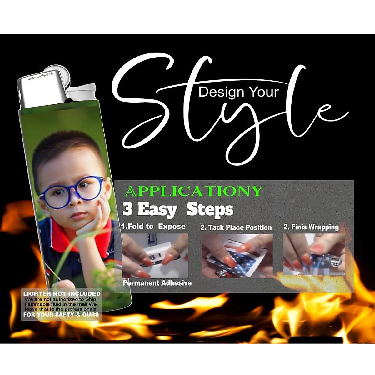 Custom Lighter Photo Wraps - 4 Pack Upload 4 Photos - Personalize Lighter Stickers - Company Logo Gifts - Wedding Favors - (Lighter Not Included) (4)