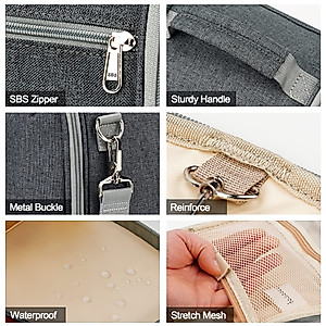 COOSKY Hanging Travel Toiletry Bag for Women and Men, 6 Organizer Compartments, Extra Large Toiletries Bag, Bathroom Cosmetic Bag, Water-resistant Makeup Bag, Holds Full-Size Shampoo, Grey