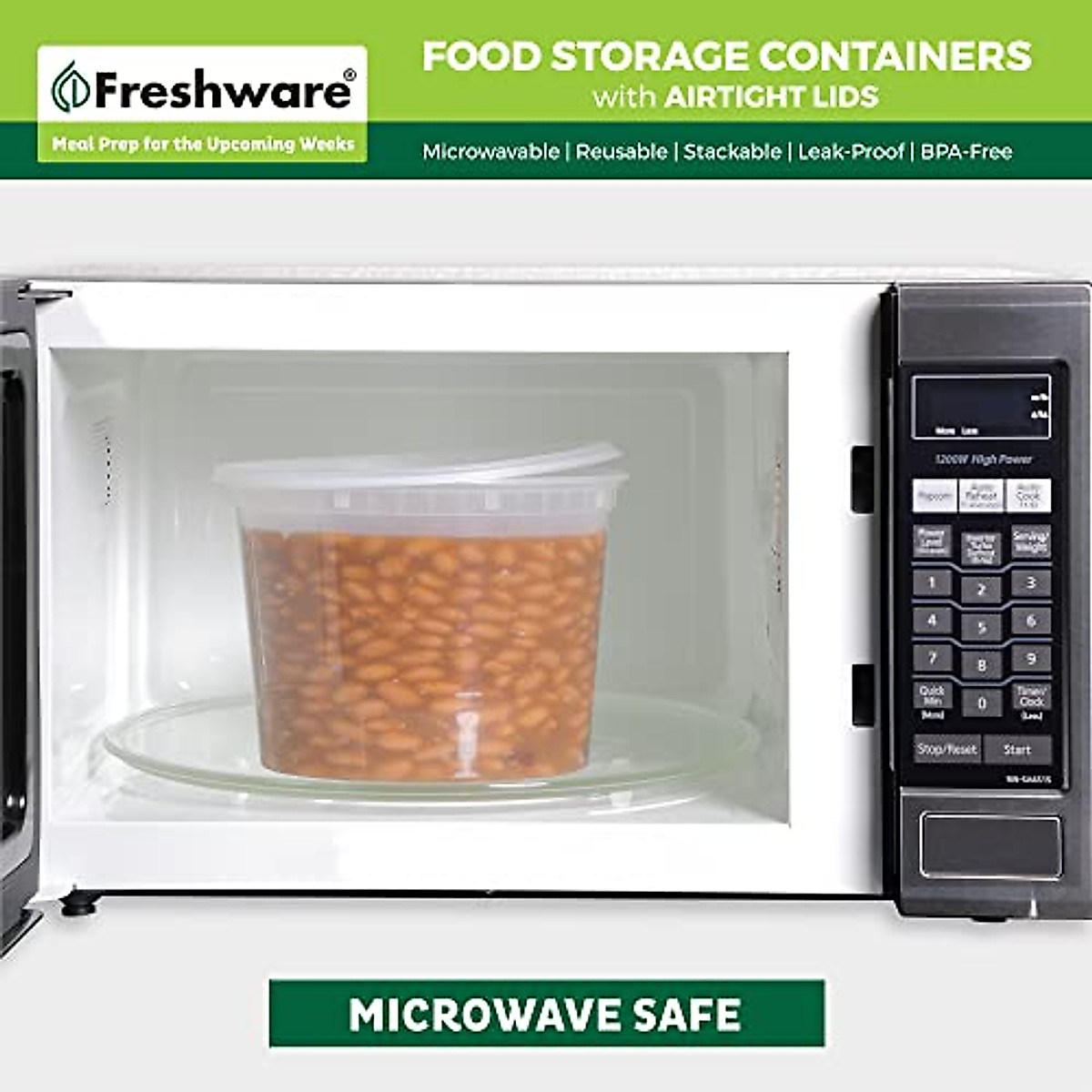 Freshware Food Storage Containers [12 Pack, 48 oz] Plastic Deli Containers with Lids, Slime, Soup, Meal Prep Containers, BPA Free, Stackable, Leakproof, Microwave, Dishwasher and Freezer Safe