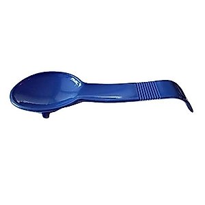 Handy Housewares 11" Durable Plastic Spoon Rest Kitchen Utensil Holder - Keeps Your Counters Clean (Blue)